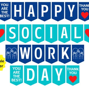 Social Work Day Printable Banner, Happy Social Work Day Sign, Social ...