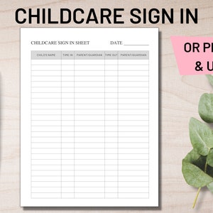 Childcare Editable Sign In/out Sheet Printable, Preschool Sign in Sign ...