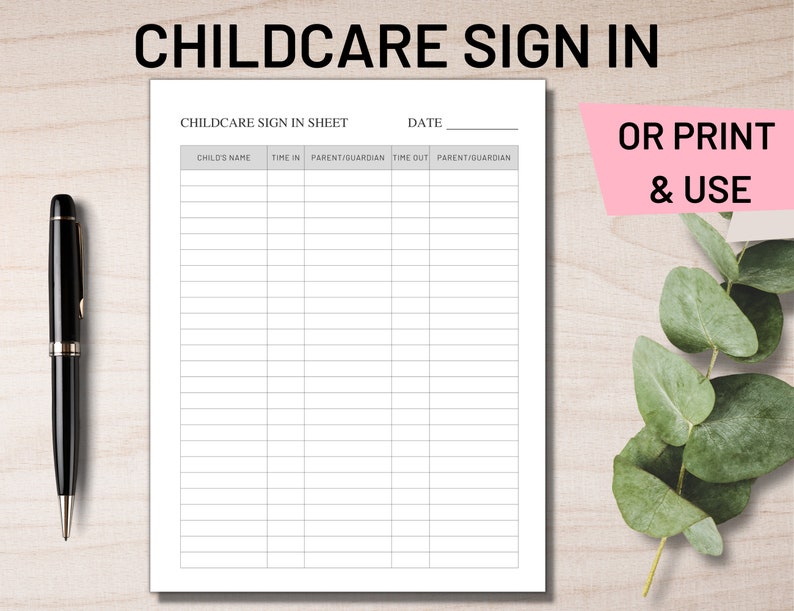 Childcare Editable Sign In/out Sheet Printable, Preschool Sign in Sign ...