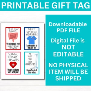 Surgical Scrub Tech Printable Gift Tag Bundle, Surgical Tech Week ...