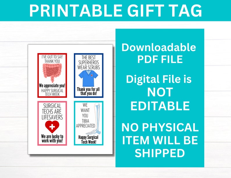 Surgical Scrub Tech Printable Gift Tag Bundle, Surgical Tech Week ...