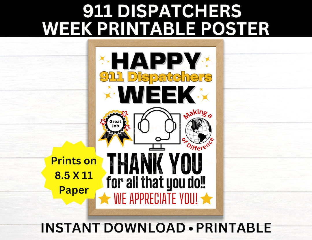 911 Dispatcher Week Printable Poster, Public Safety Telecommunications ...