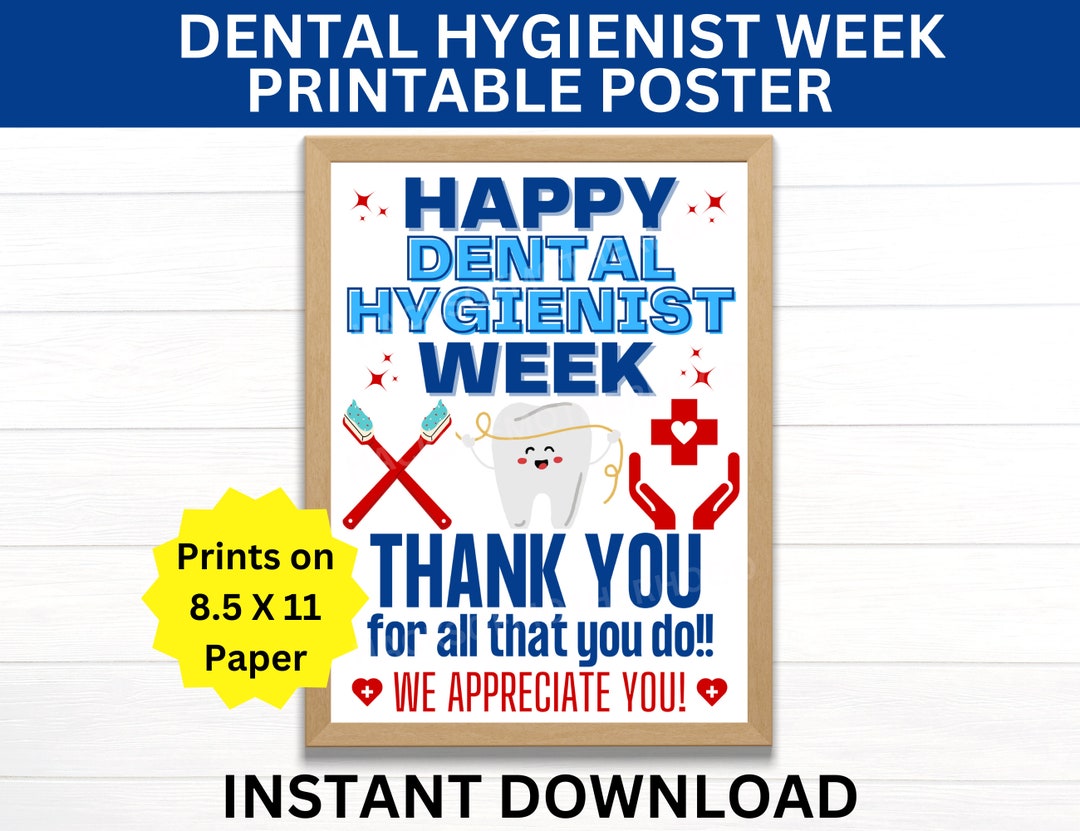 Dental Hygienist Week Poster, Happy Dental Hygienist Week Sign, Dental ...