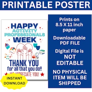 Activity Professionals Week Printable Poster, Activity Professionals ...