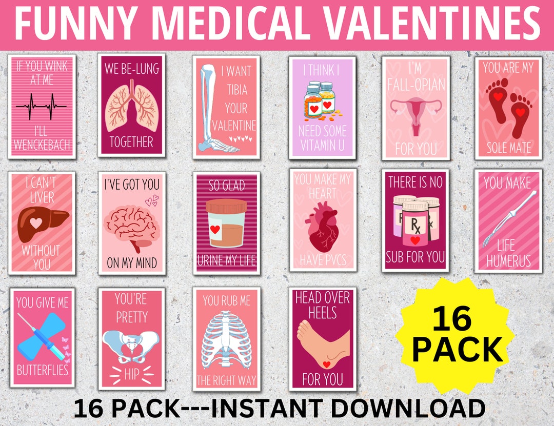 Funny Medical Valentine's Day Cards 16 Pack Medical Pun - Etsy