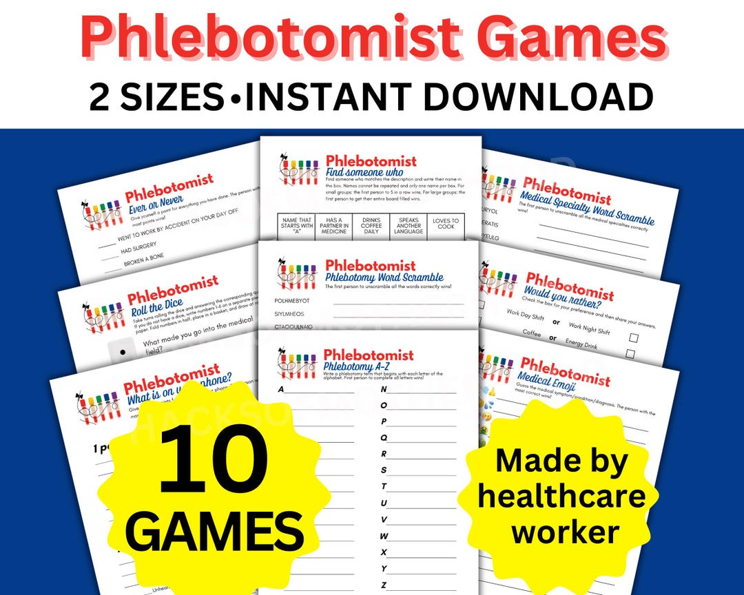 Phlebotomist Printable Game Bundle Phlebotomy Medical Games ...