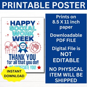 Social Work Week Printable Poster, Happy Social Work Week Sign, Social ...