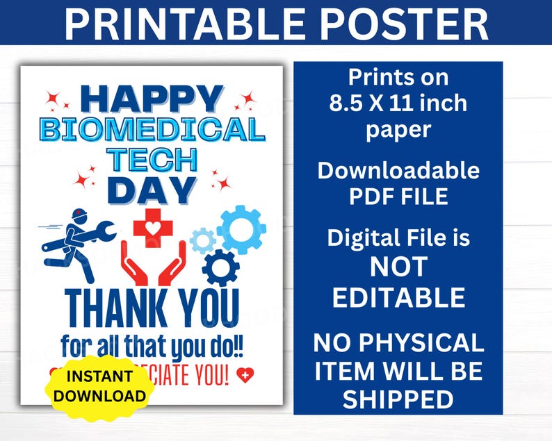 Biomedical Tech Day Printable Poster, Happy Biomedical Technician Day ...