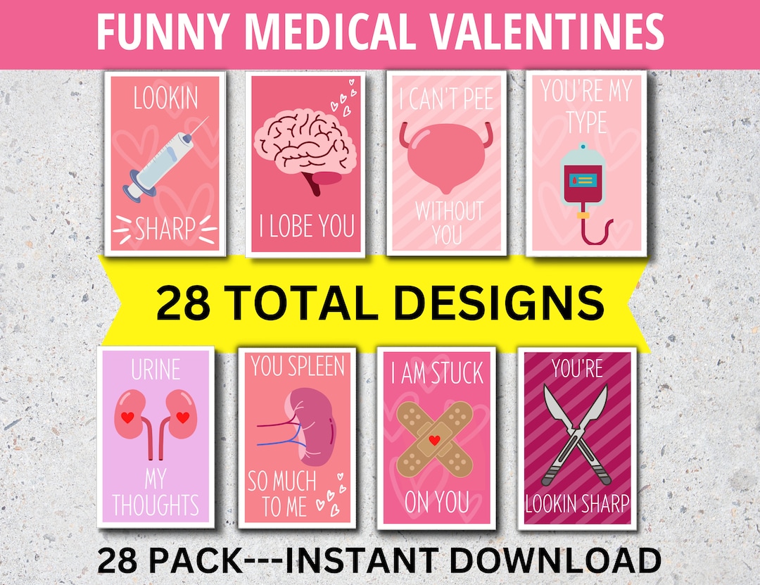 Funny Medical Valentine's Day Cards, 28 Pack Medical Pun Valentines ...