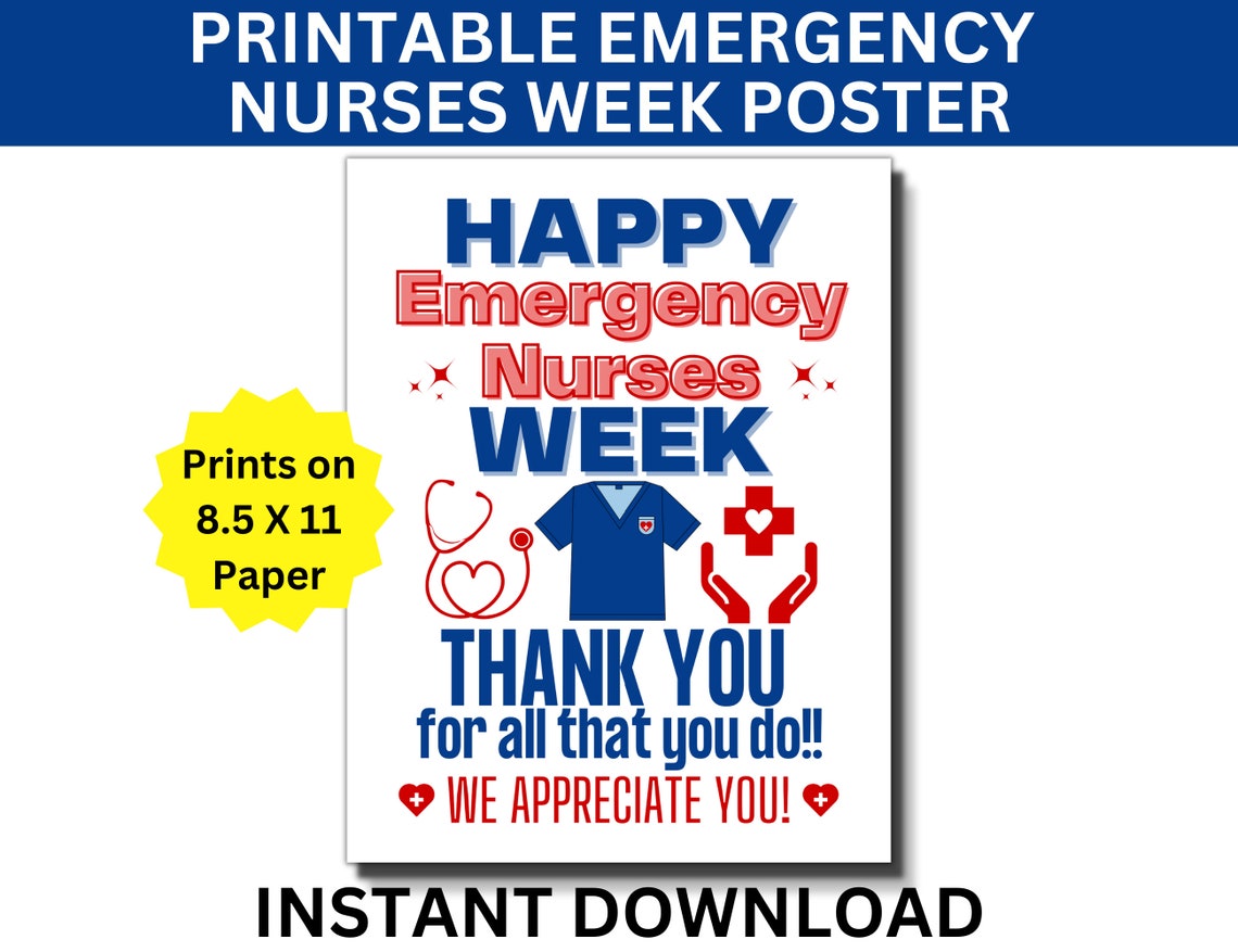 Emergency Nurses Week Printable Poster, ER Nurse Week Sign, Emergency ...
