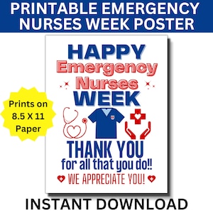 Emergency Nurses Week Printable Poster, ER Nurse Week Sign, Emergency ...