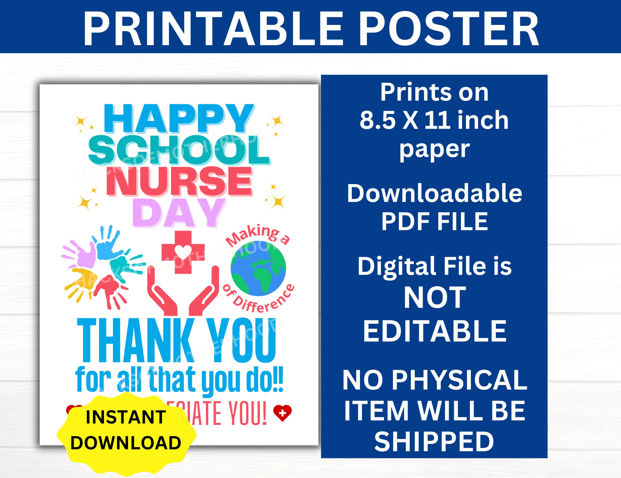 School Nurses Day Printable Poster, School Nurse Gift, Nurse Thank You ...