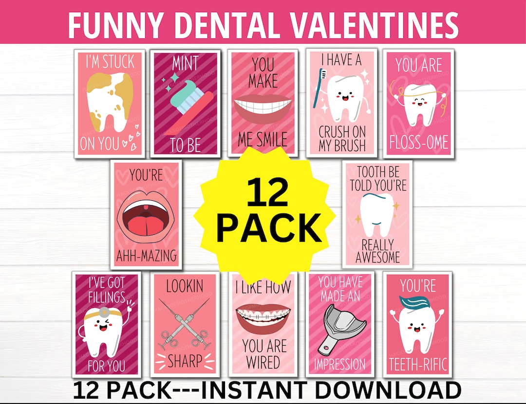 Dental Valentine Cards, 12 Pack Funny Dental Pun Valentines, Dentist ...