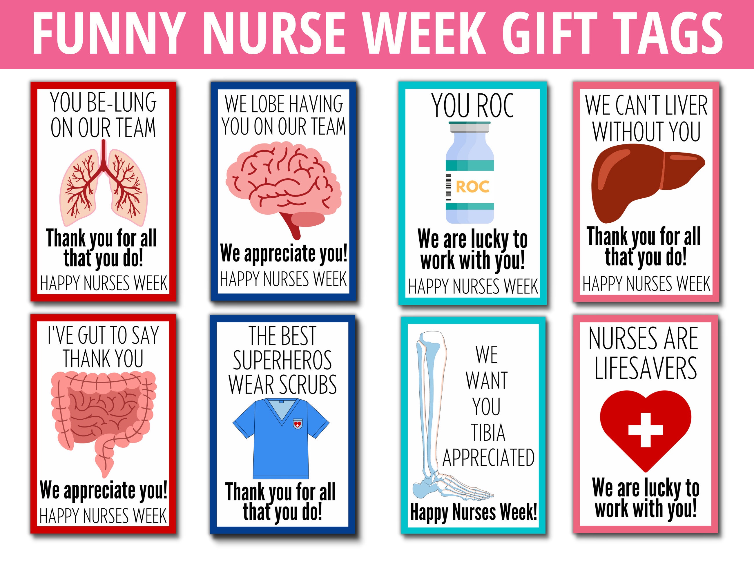 Nurses Week Printable Gift Tag Bundle, Nurses Week Gifts, Nurse ...