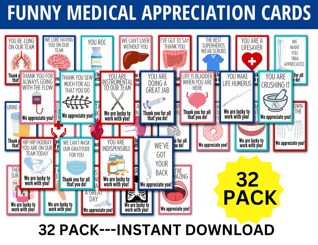 Funny Medical Appreciation Cards 32 Pack Medical Pun Cards - Etsy