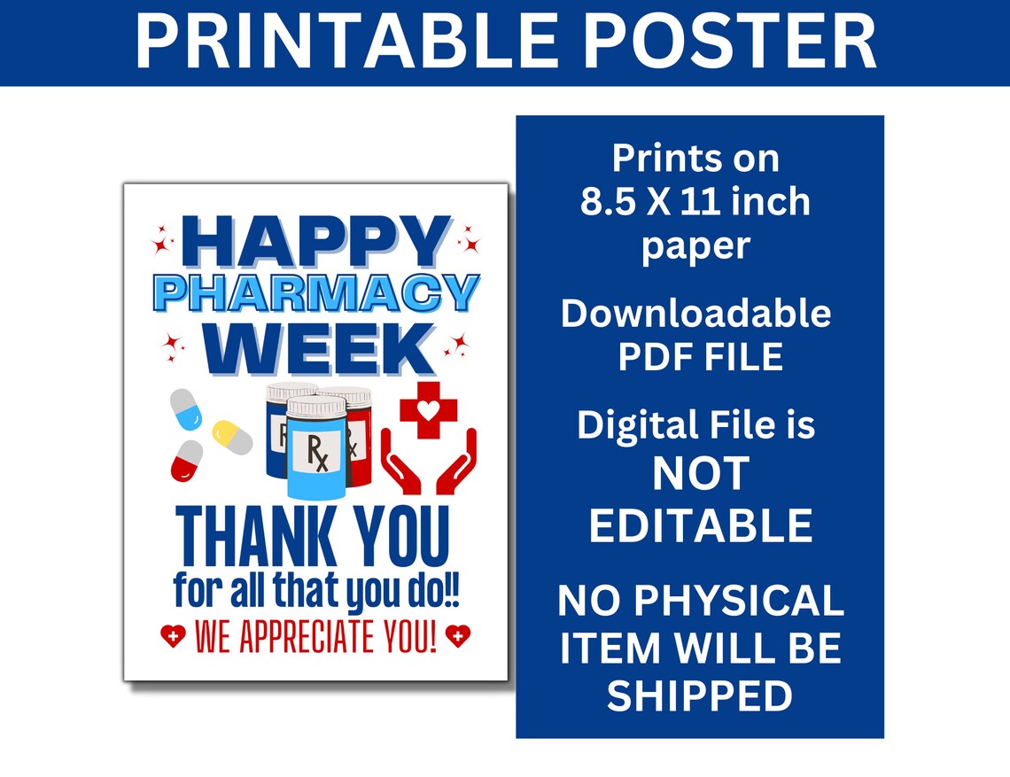 Pharmacy Week Printable Poster, Happy Pharmacy Week Sign, Pharmacist ...