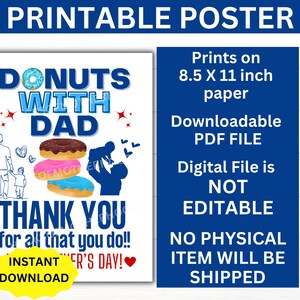 Donuts With Dad Printable Poster, Father's Day Kids Activity, Preschool ...