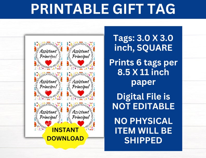 Assistant Principal Week Printable Gift Tag, Assistant Principal Week ...