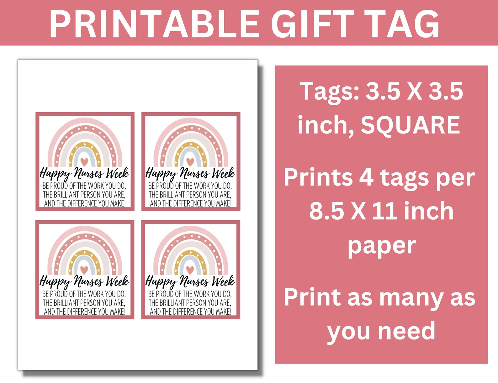Nurses Week Printable Gift Tags, Happy Nurses Week, Nurses Day, Nurses ...