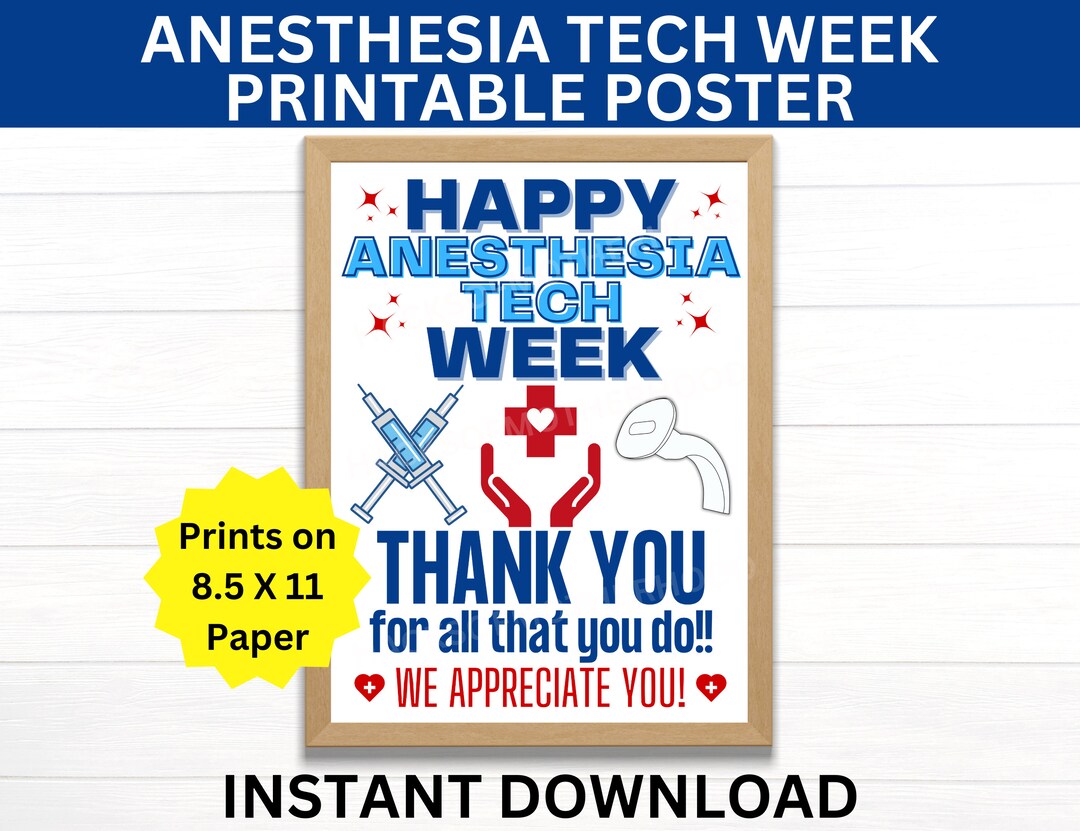 Anesthesia Tech Week Printable Poster, Anesthesia Technician Week Sign ...