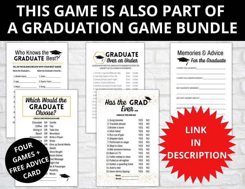 Graduation Party Game Printable College Graduate High School | Etsy