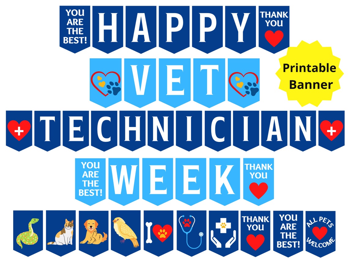 Veterinary Technician Printable Banner, Happy Vet Tech Sign, Veterinary ...
