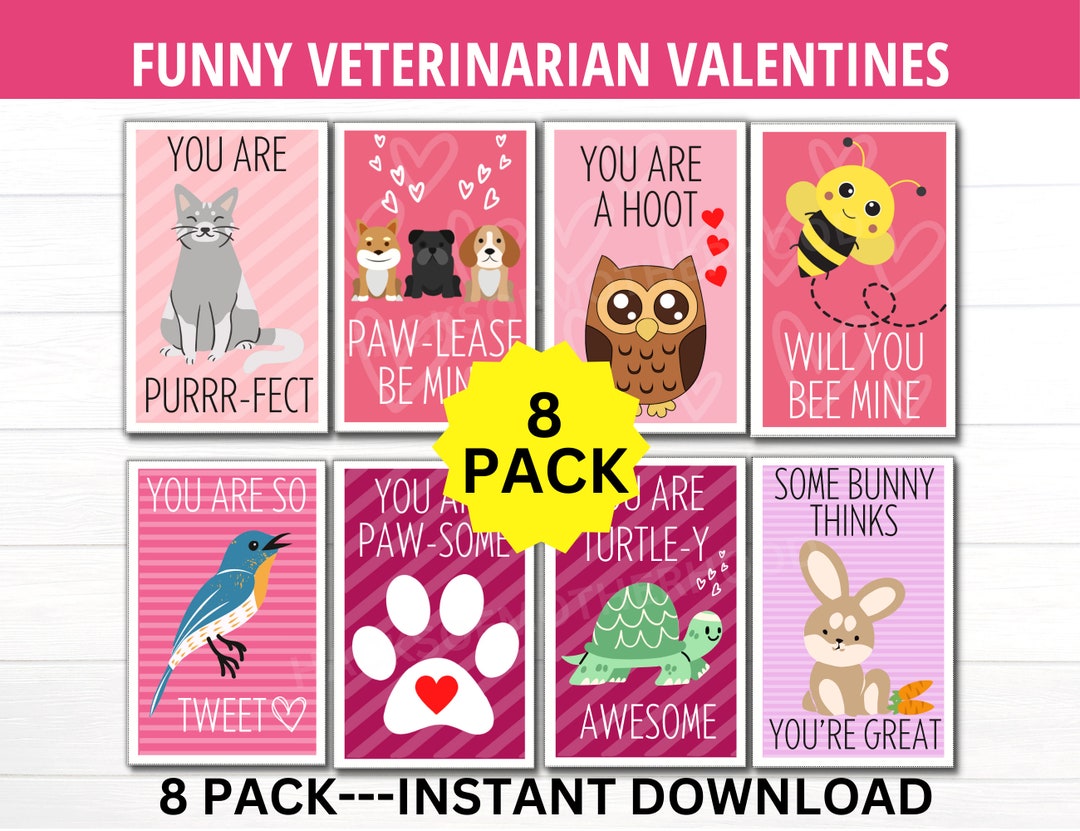 Funny Veterinarian Valentine's Day Cards, 8 Pack Vet Pun Valentines ...