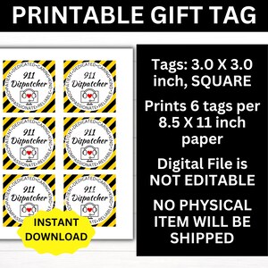 911 Dispatcher Week Printable Gift Tag, Public Safety ...