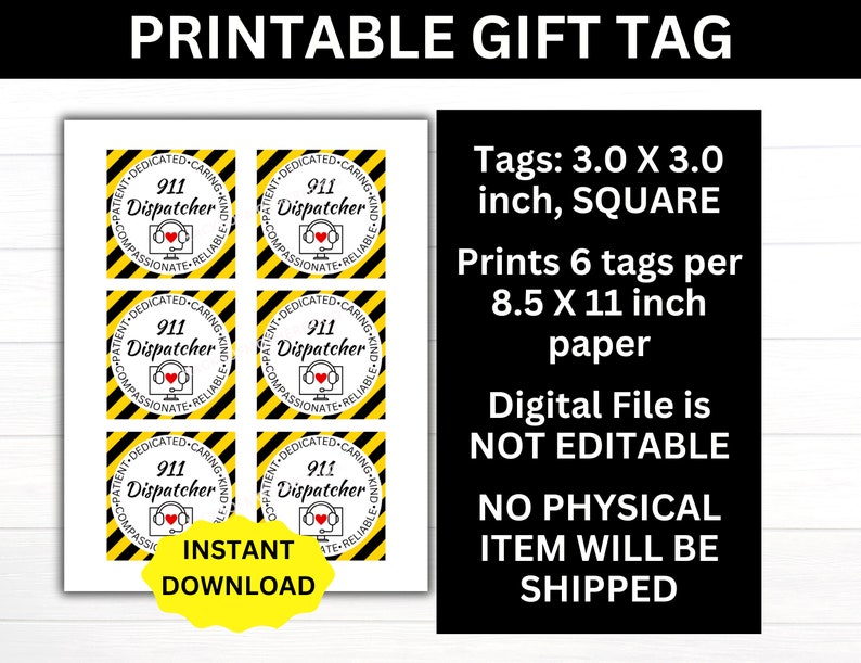 911 Dispatcher Week Printable Gift Tag, Public Safety ...