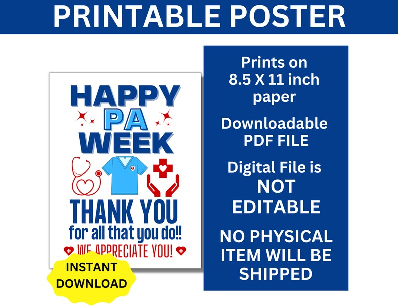Physician Associate/physician Assistant Week Printable Poster, Happy PA ...