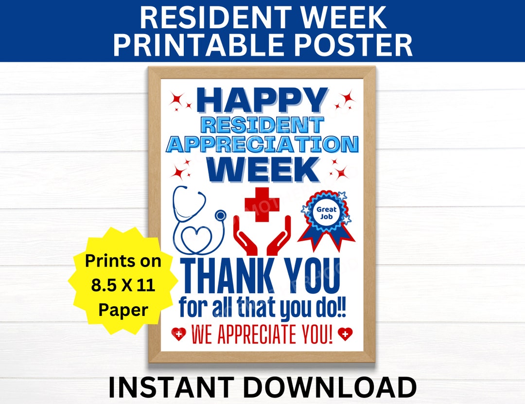 Resident Week Printable Poster, Happy Resident Week Sign, Medical ...