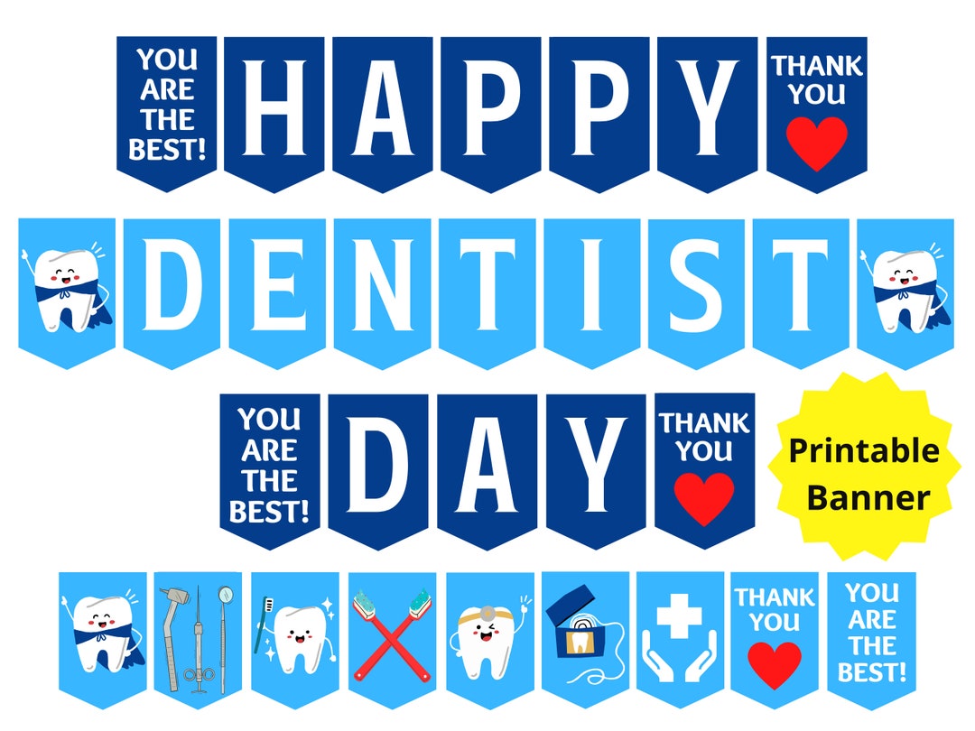 Dentist Day Printable Banner Happy Dentist Day Sign Dentist - Etsy