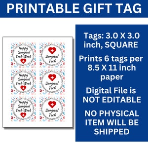 Surgical Scrub Tech Printable Gift Tags, Happy Surgical Scrub Tech Week ...