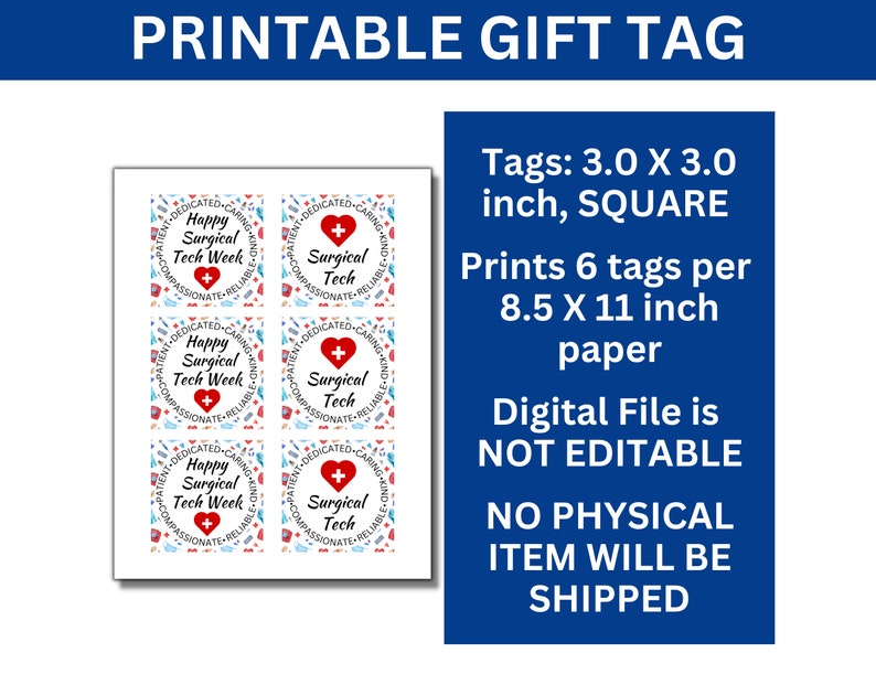 Surgical Scrub Tech Printable Gift Tags, Happy Surgical Scrub Tech Week ...