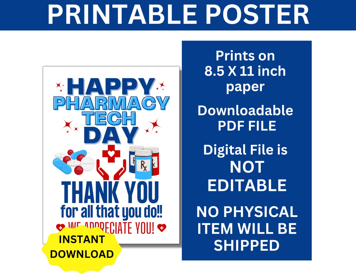 Pharmacy Tech Day Printable Poster, Happy Pharmacy Tech Day Sign ...