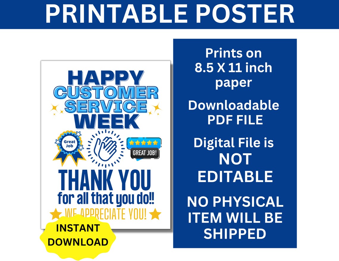 Customer Service Week Printable Poster, Customer Service Week Sign ...