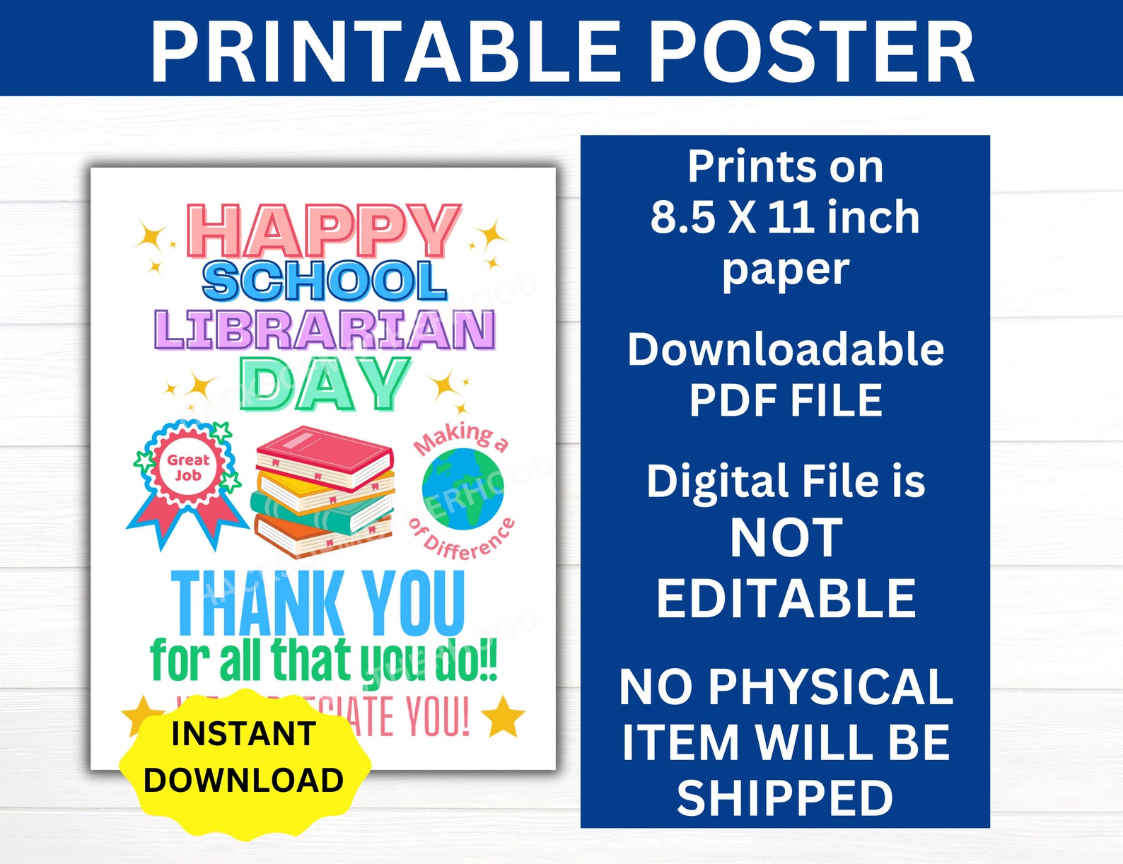 School Librarian Day Printable Poster, School Librarian Week Sign ...
