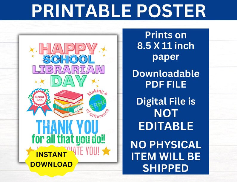 School Librarian Day Printable Poster, School Librarian Week Sign ...