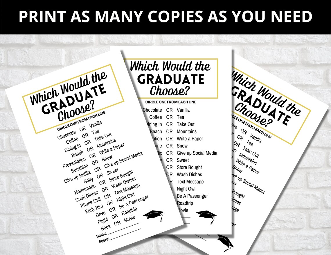 Graduation Party Game Printable Graduate This or That Game - Etsy