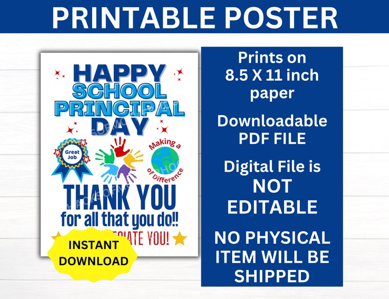 School Principal Day Printable Poster, School Principal Day Sign ...