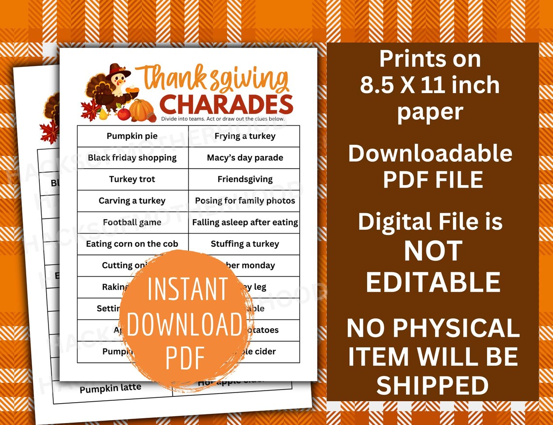 Thanksgiving Party Printable Game, Thanksgiving Charade, Thanksgiving ...