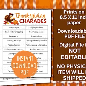 Thanksgiving Party Printable Game, Thanksgiving Charade, Thanksgiving ...