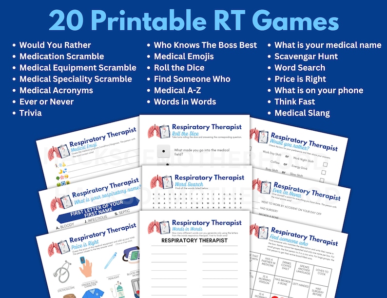 Respiratory Therapist Printable Game Bundle, Medical Games, RT Week ...
