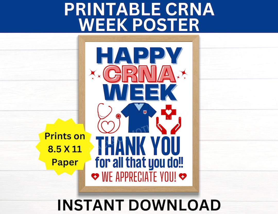 CRNA Week Printable Poster, Certified Registered Nurse Anesthetists ...