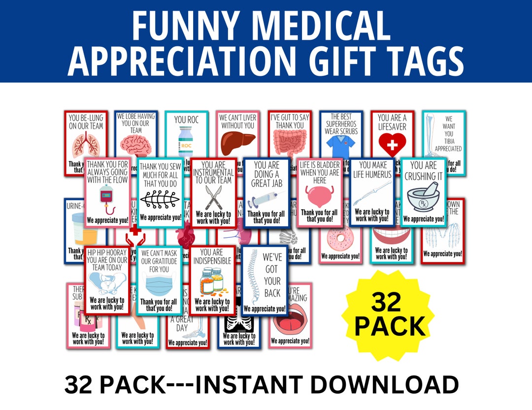 Funny Medical Appreciation Cards, 32 Pack Medical Pun Cards, Doctor, Physician, Nurse, PA, NP ...