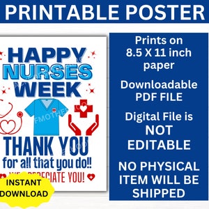 Nurses Week Printable Poster, Happy Nurses Week Sign, Nurse ...