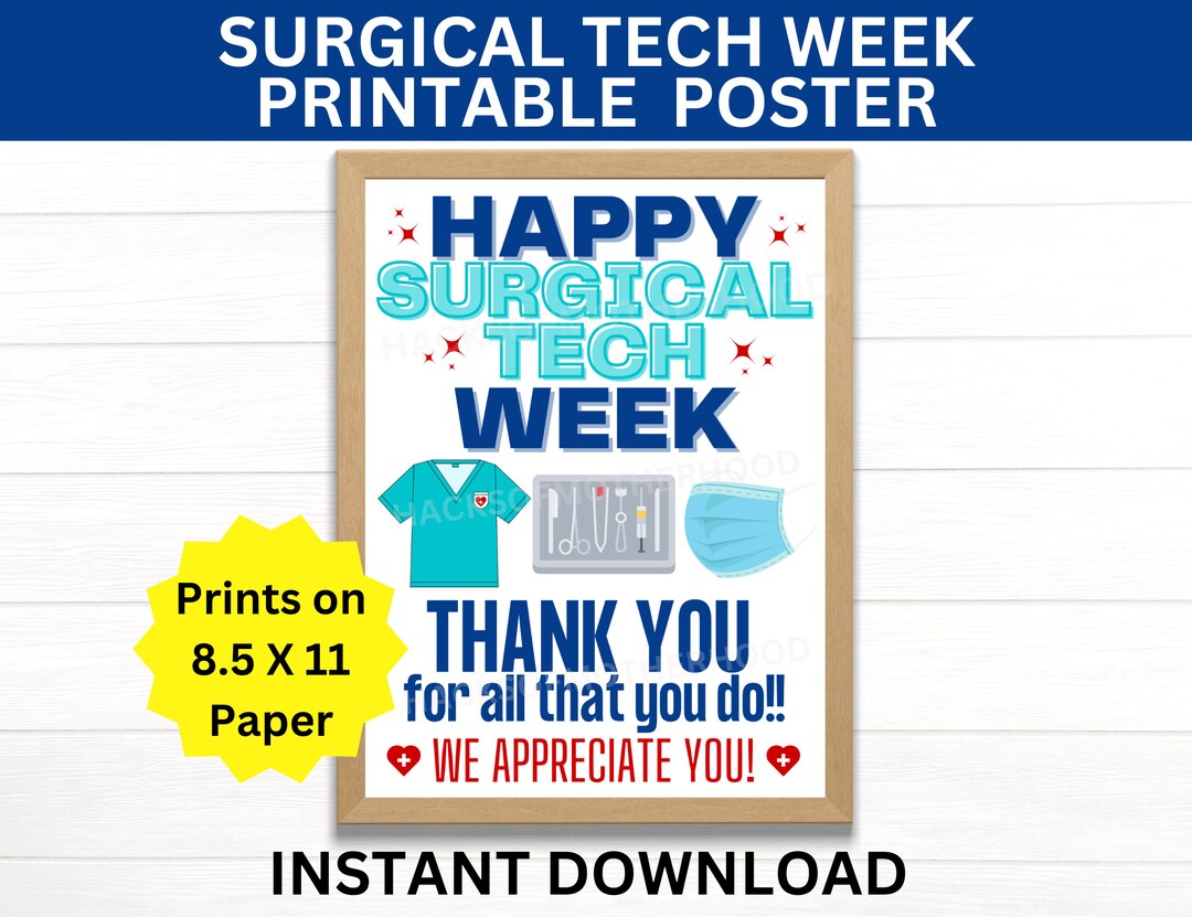 Surgical Scrub Tech Printable Sign, Happy Surgical Scrub Tech Week ...