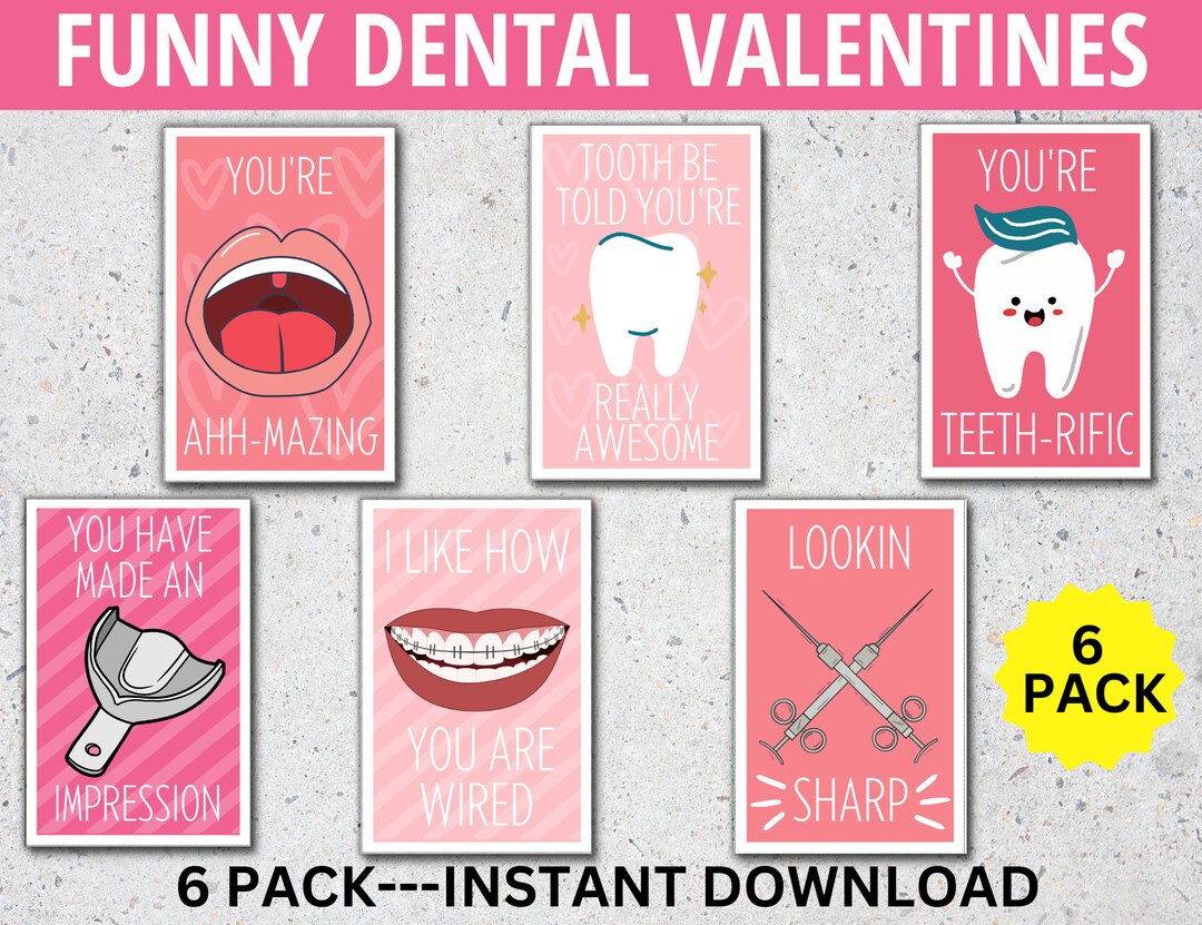 Dental Valentine's Day Cards 6 Pack Funny Dental Pun - Etsy