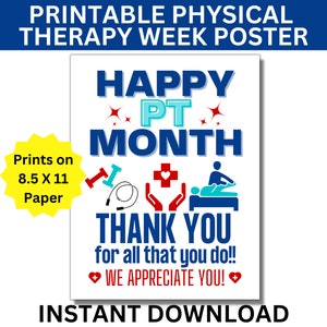 Physical Therapy Month Printable Poster, Happy PT Month Sign, Physical ...