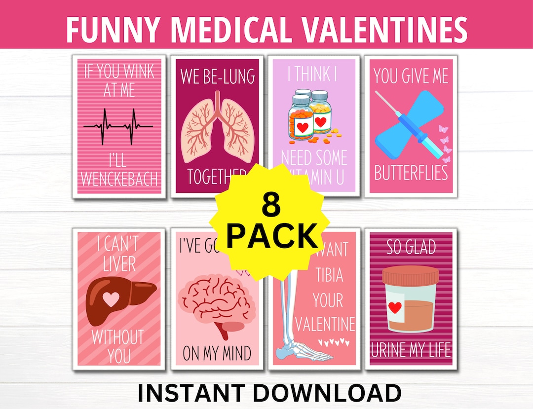 Funny Medical Valentine's Day Cards, 8 Pack Medical Pun Valentines ...